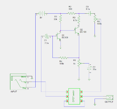 Diagram for the Fuzz Face pedal circuit